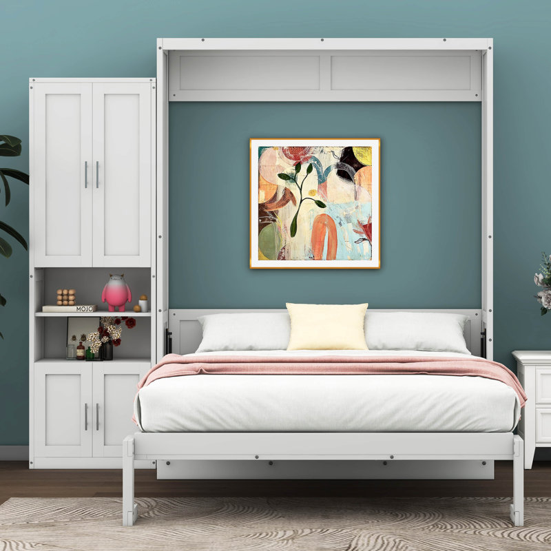 Spencerport Full Size Murphy Bed with 1 Side Cabinet Storage Shelf and Desk Combo